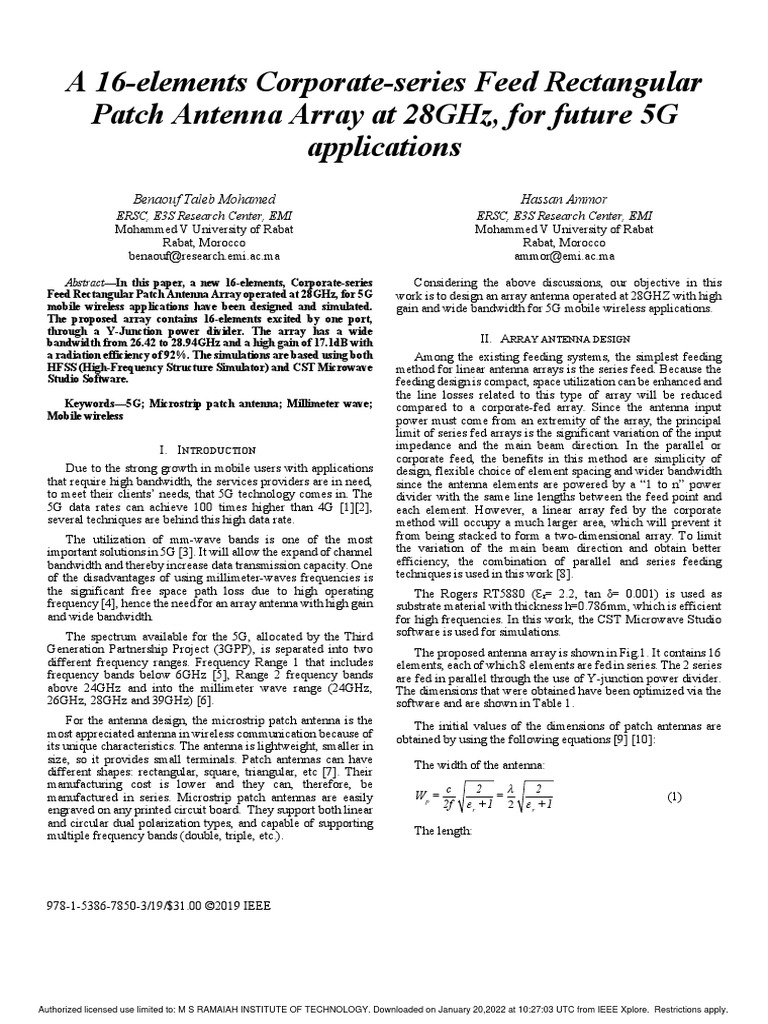 A 16-Elements Corporate-Series Feed Rectangular Patch Antenna Array at 28GHz For Future 5G ...