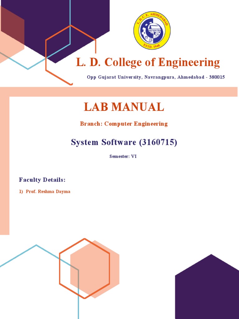 L. D. College of Engineering Lab Manual: System Software (3160715 ...