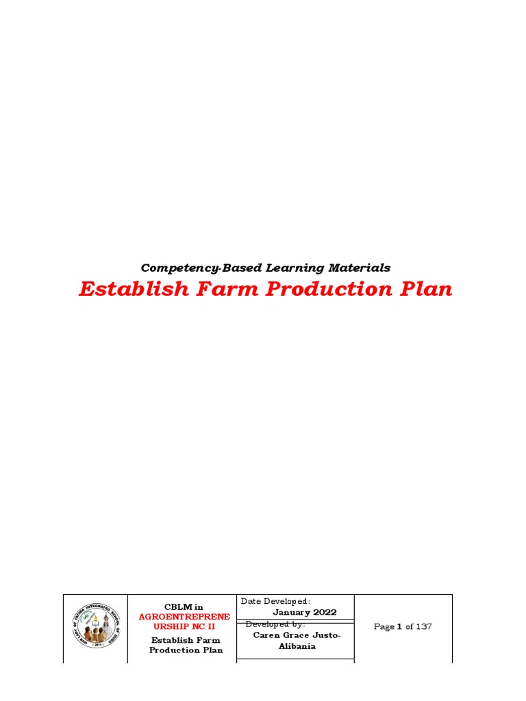 CORE 2-Establish Farm Production Plan | PDF | Agriculture | Customer ...