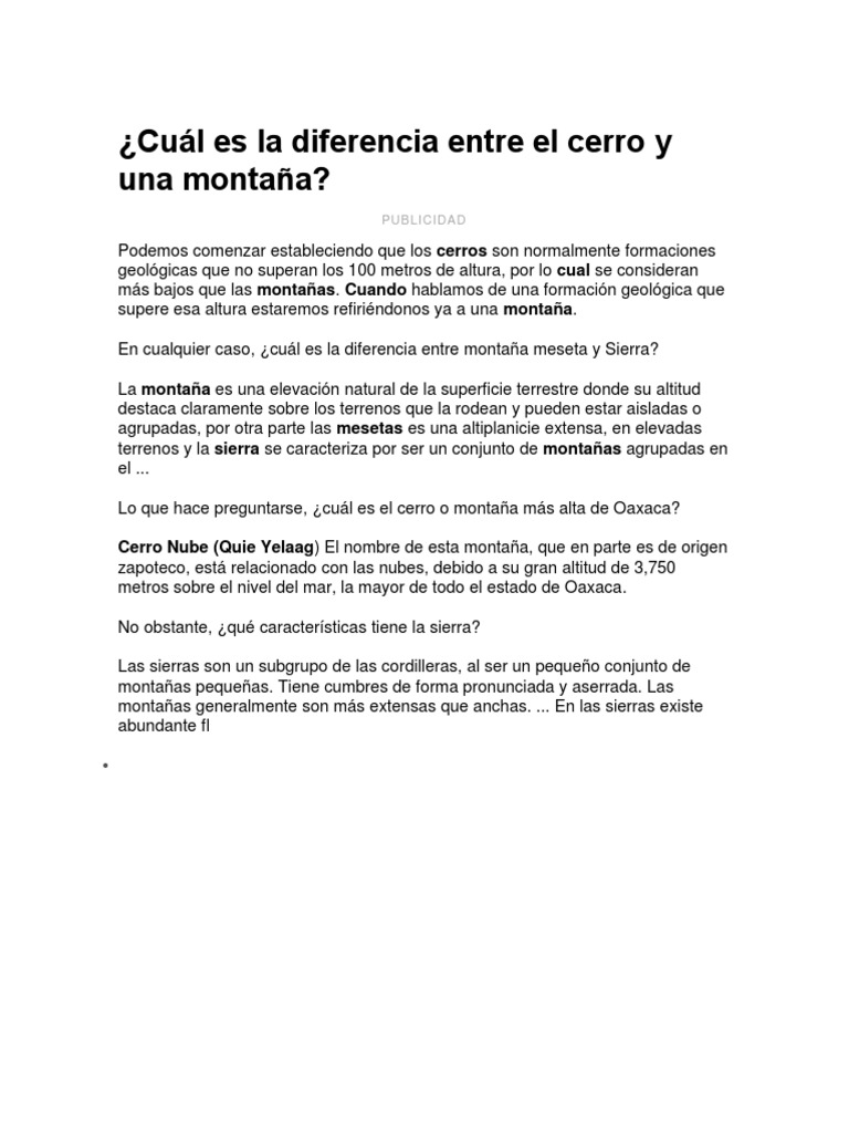 Diferencia Entre El Cerro y Una Montaña | PDF