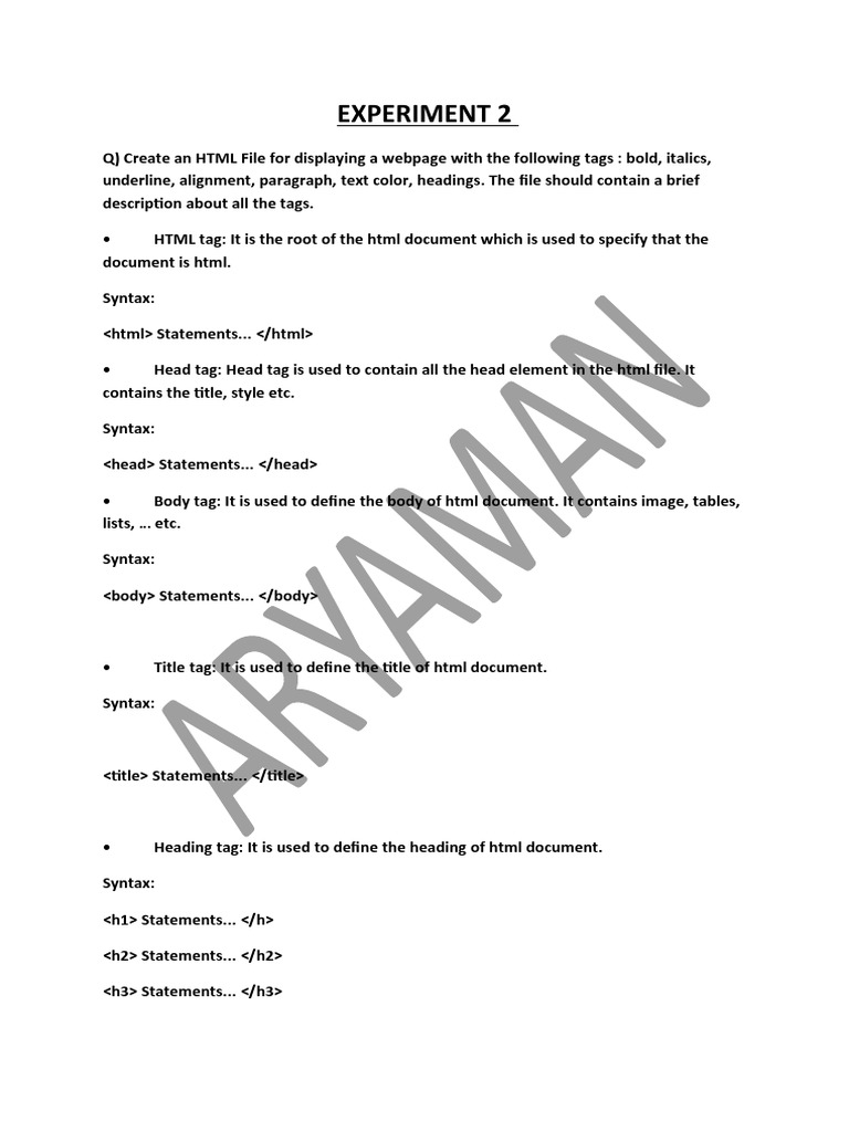 Experiment 2 | PDF | Html Element | Html