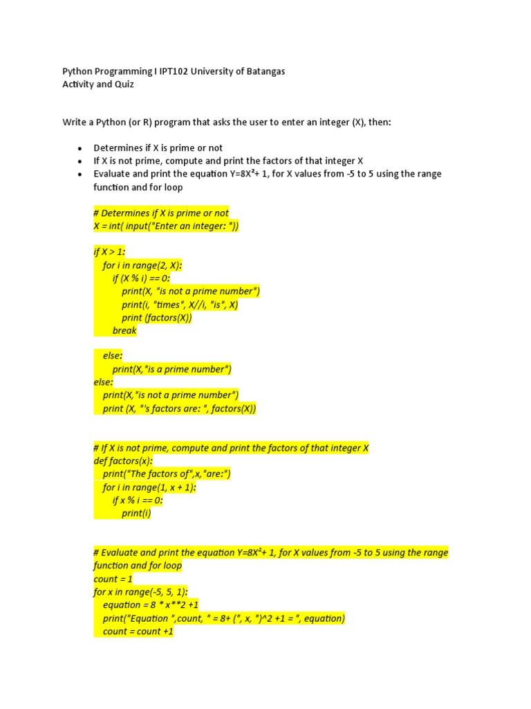 Python Programming I Ipt102 University Of Batangas Activity And Quiz Pdf Teaching Methods