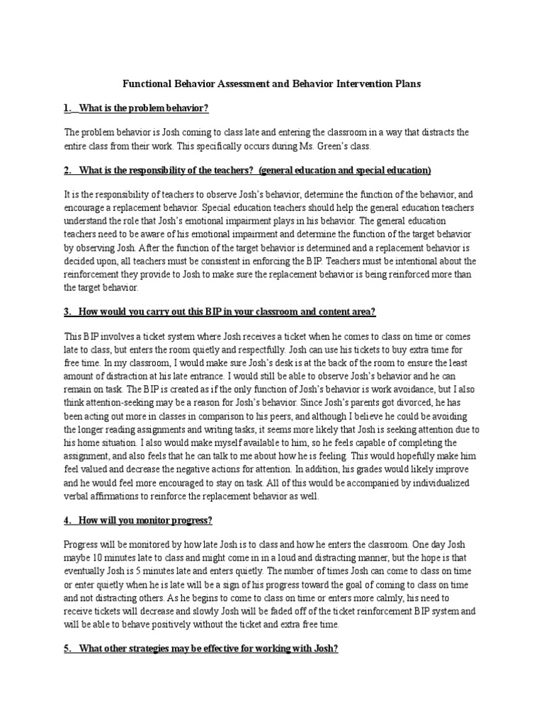 Functional Behavior Assessment and Behavior Intervention Plans | PDF ...