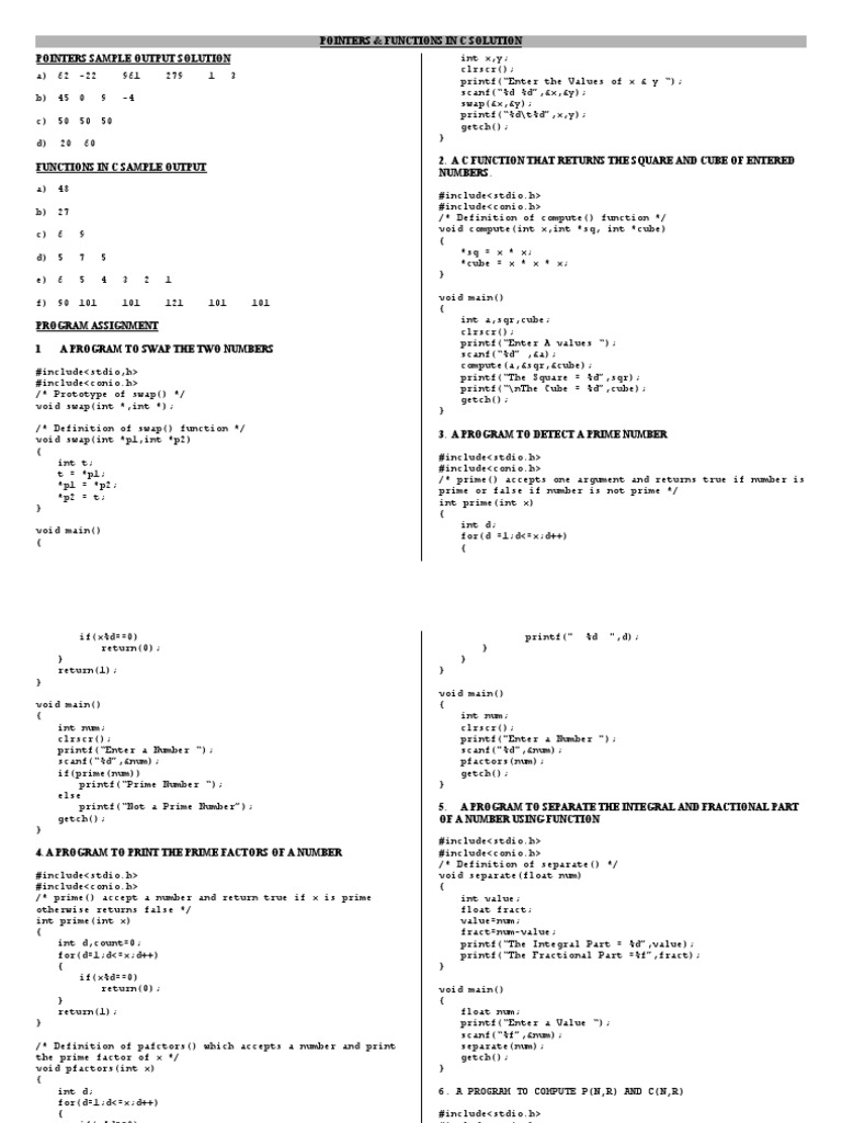 Pointers And Functions In C Solutions Pdf Parameter Computer Programming Computer Programming 