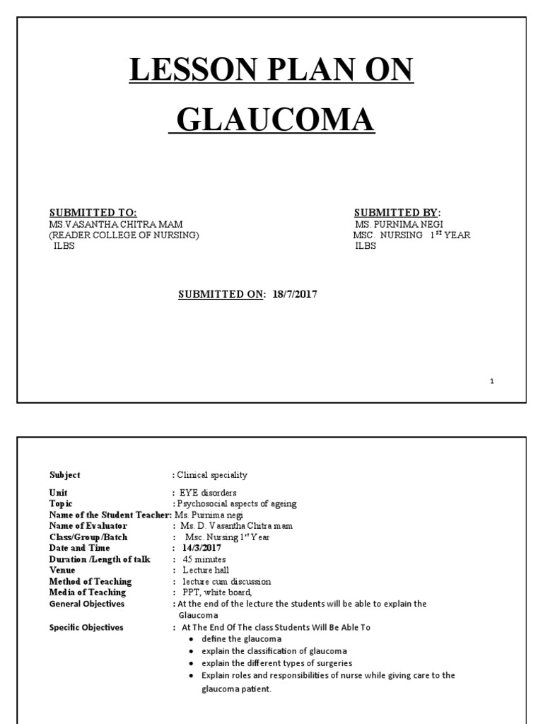 Lesson Plan | PDF | Glaucoma | Clinical Medicine