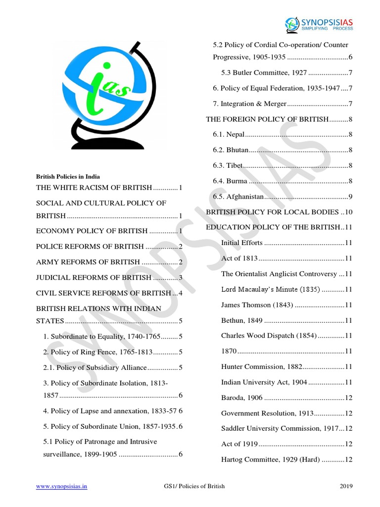 Modern History - British Policies in India | Download Free PDF ...