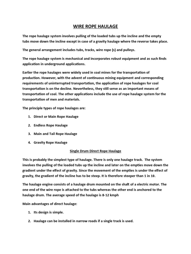 WIRE ROPE HAULAGE Word | PDF | Rope | Force