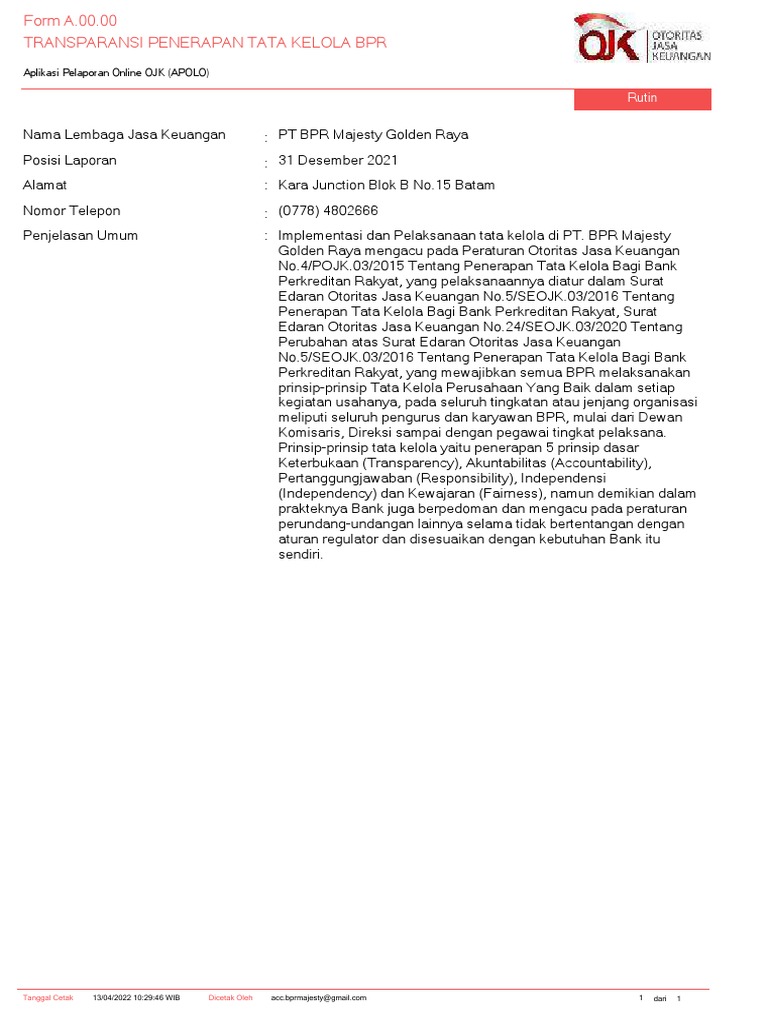 Laporan Tata Kelola Tahun 2021 | PDF