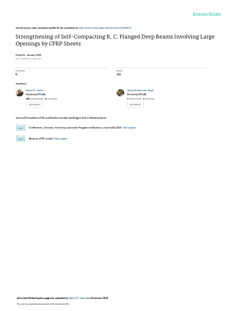 Strengthening of Self-Compacting R. C. Flanged Deep Beams Involving ...