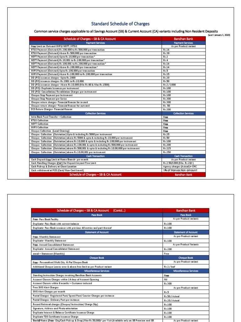 Standard Schedule of Charges | PDF | Debit Card | Visa Inc.