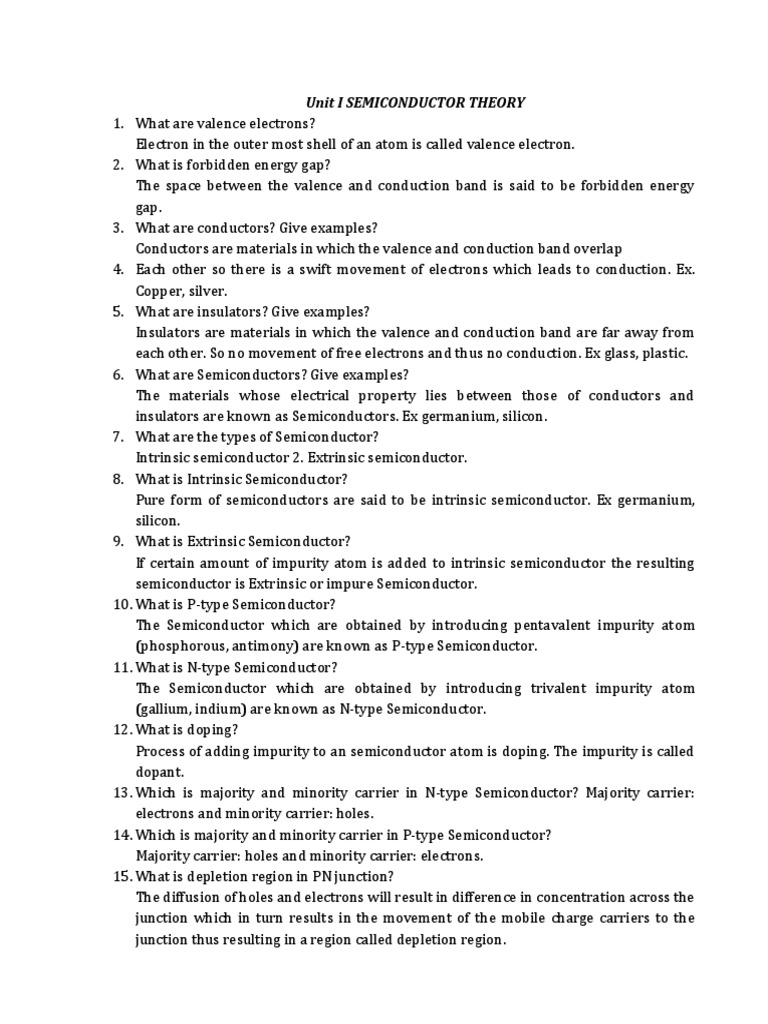 Unit I SEMICONDUCTOR THEORY | PDF | Semiconductors | P–N Junction