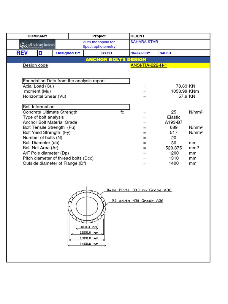 30m Anchor and Base Plate Monopole | PDF | Screw | Continuum Mechanics
