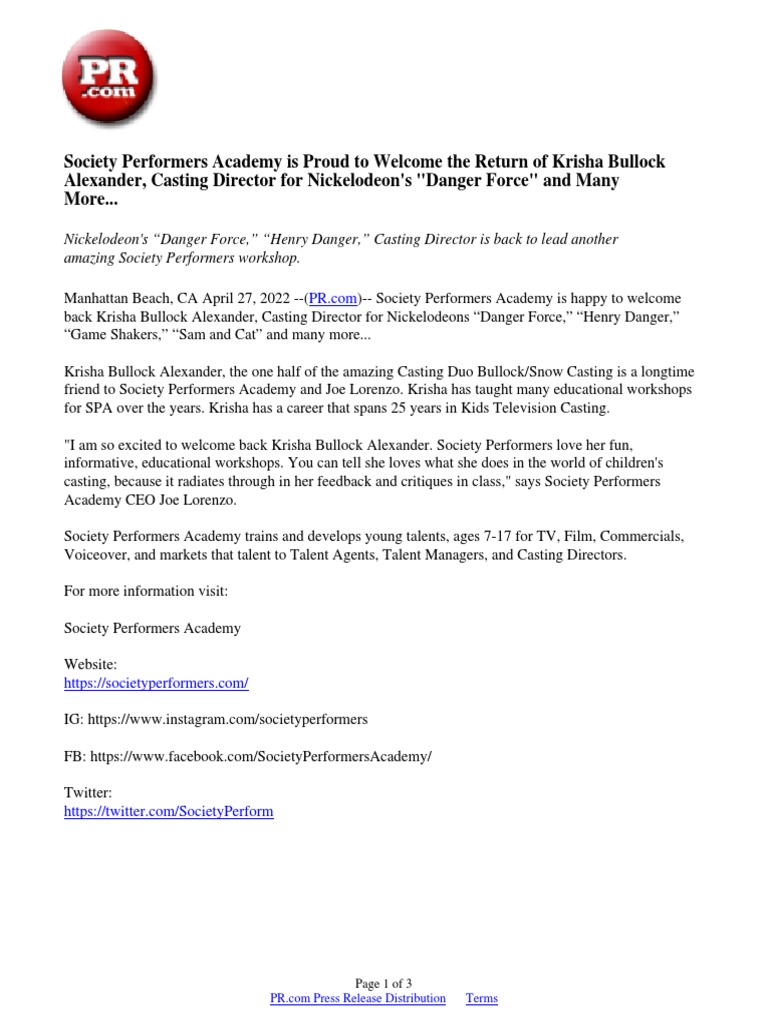 Society Performers Academy Is Proud To Welcome The Return of Krisha ...