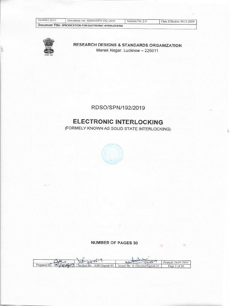 Rdso - SPN - 192 - 2019 V2 - 0 Electronic Interlocking | PDF