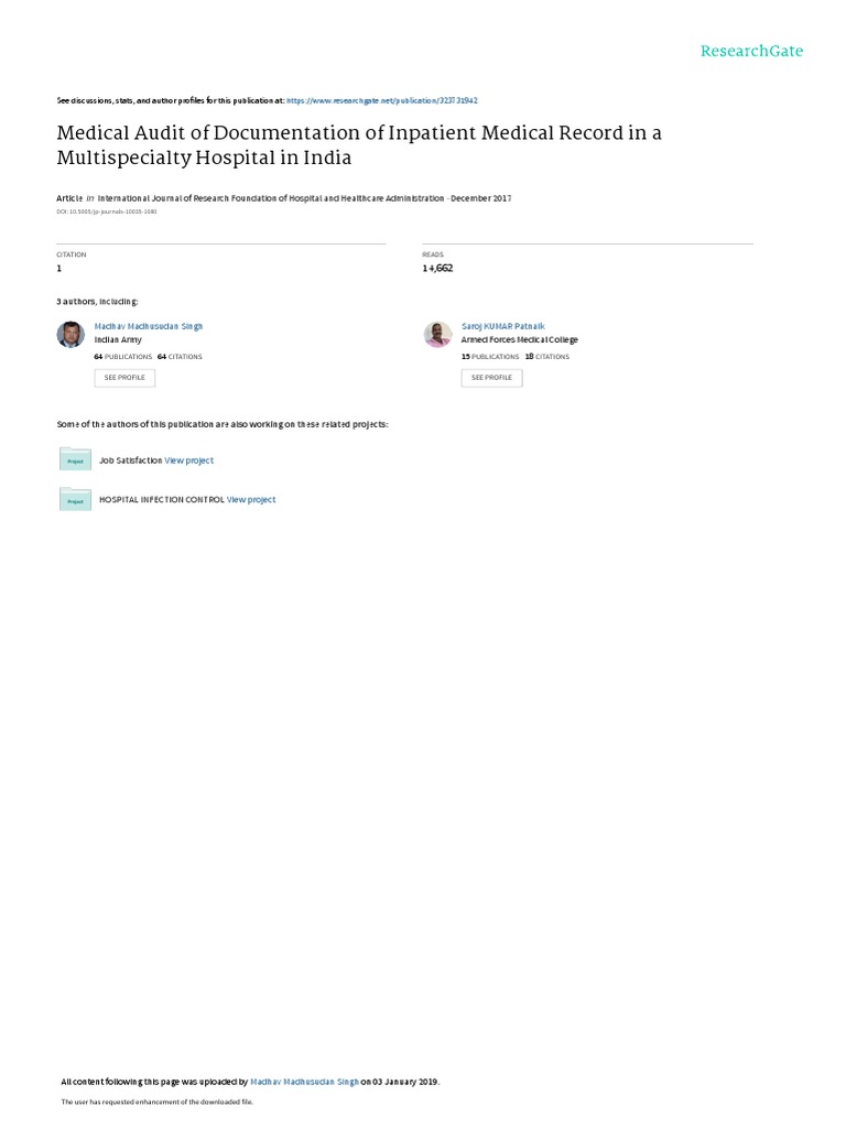 Medical Audit of Inpatient Records in India | PDF | Patient | Medical ...