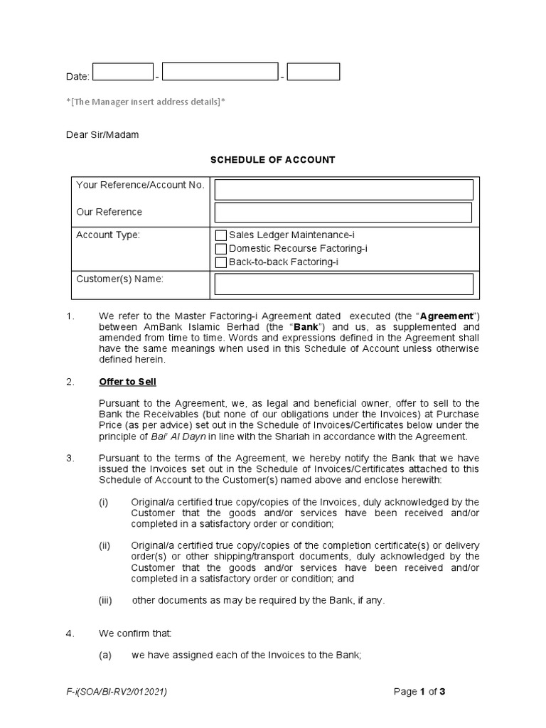 (The Manager Insert Address Details) : Schedule of Account | PDF ...