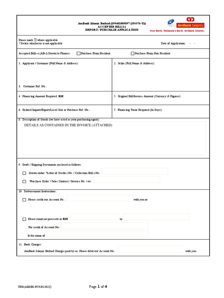 Accepted Bills-i Import Application Form | PDF | Banks | Invoice