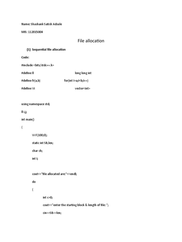 Sequential and Linked File Allocation: Implementation and Comparison of Two File Allocation ...