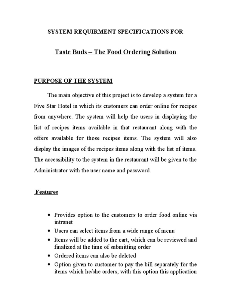Food Ordering system-SRS | PDF | Web Application | Databases
