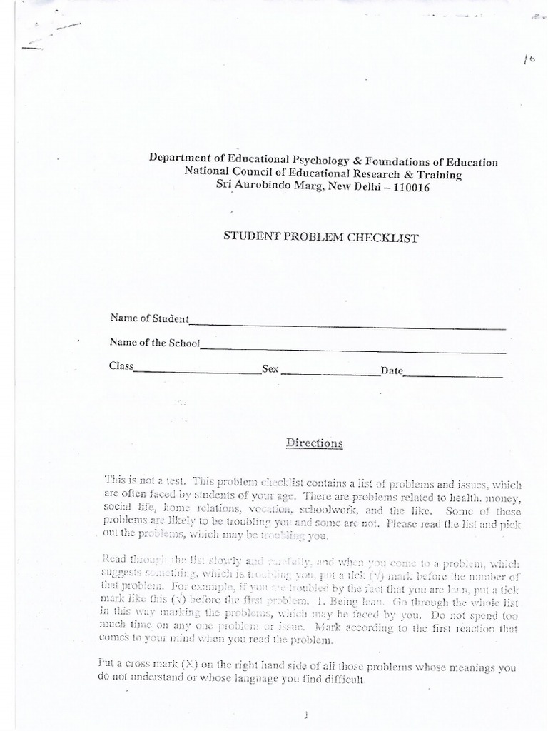 Student Problem Checklist | PDF