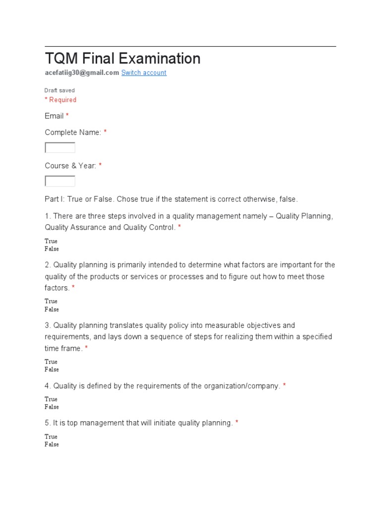 TQM Final Examination | PDF | Quality (Business) | Supply Chain Management