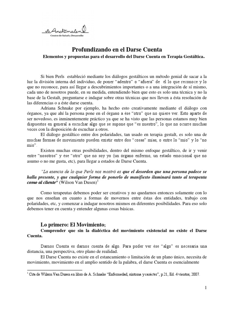 Profundizando en El Darse Cuenta | PDF | Terapia Gestalt | Dialéctico