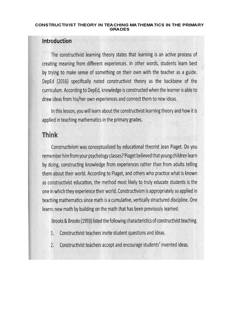Constructivist Math Teaching Strategies | PDF