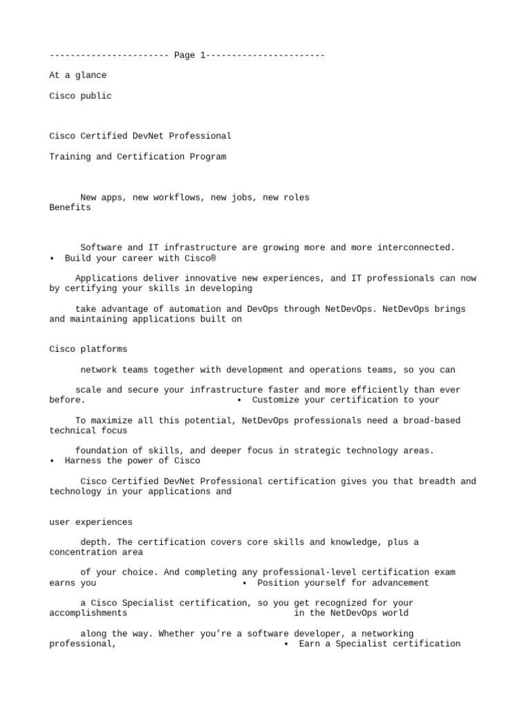 Cisco Certified DevNet Professional Training and Certification Program | PDF | Cisco Systems ...