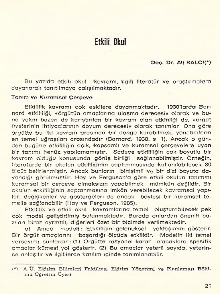 Etkili Okul Ve Okul Geliştirme - Balcı, A | PDF