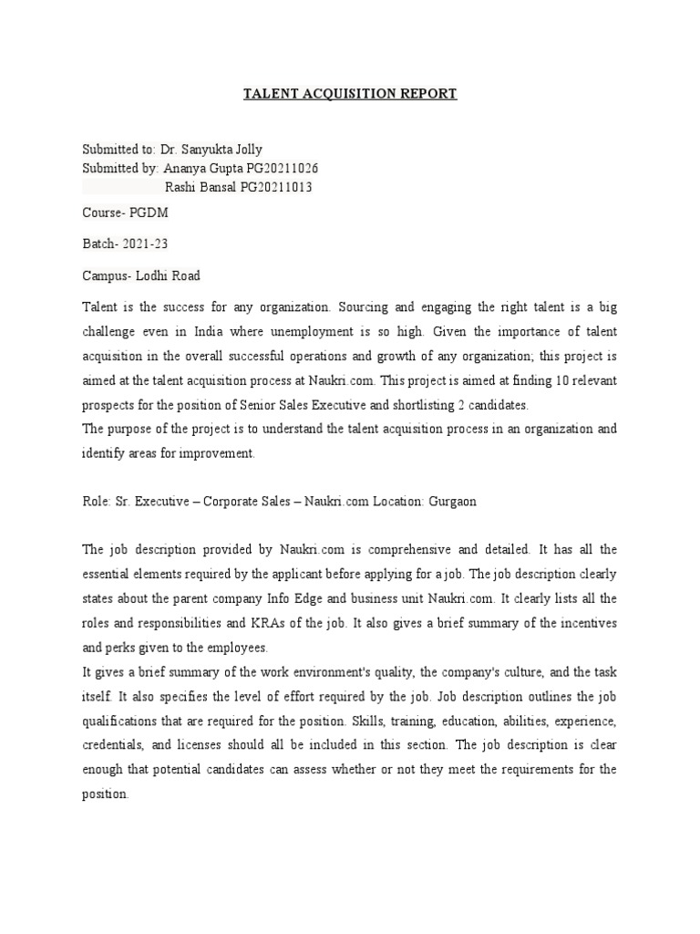 Talent Acquisition Report | PDF | Recruitment | Incentive