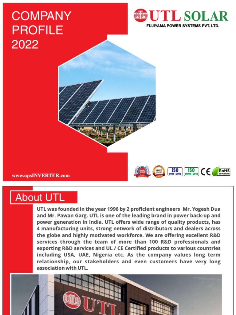 UTL Solar Company Profile 2022 | PDF | Power Inverter | Electric Power