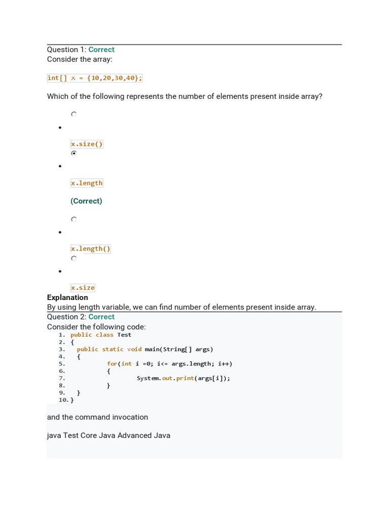 Test 1 Variable Datatypes Arrays Literals | PDF | Java (Programming ...