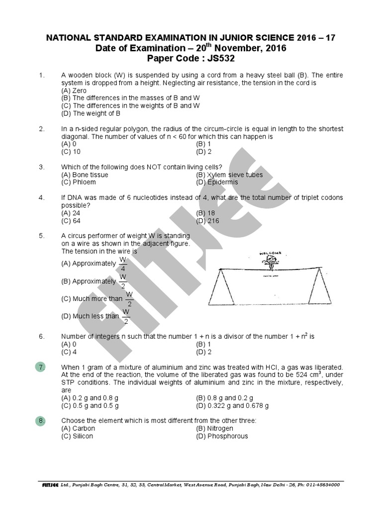 NSEJS (2016-17) Question Paper With Answer Key | PDF | Chemical Bond ...