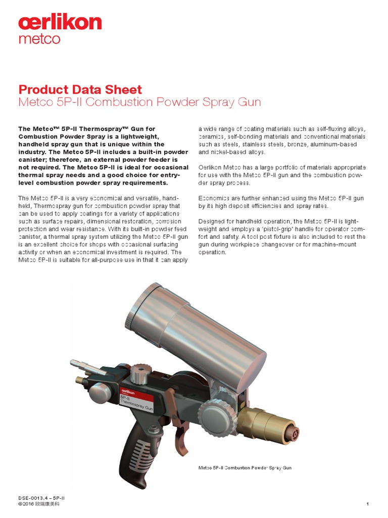 Product Data Sheet Metco 5P-II Combustion Powder Spray Gun | PDF ...