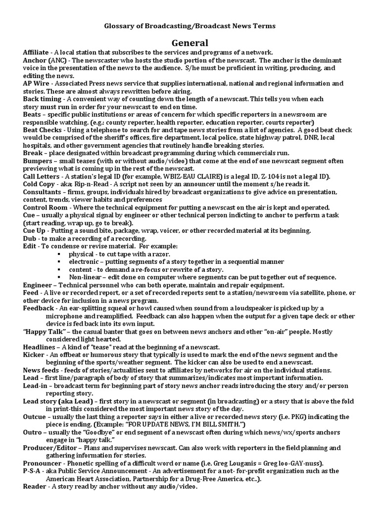 Glossary of Broadcasting | PDF | Communication | Journalism
