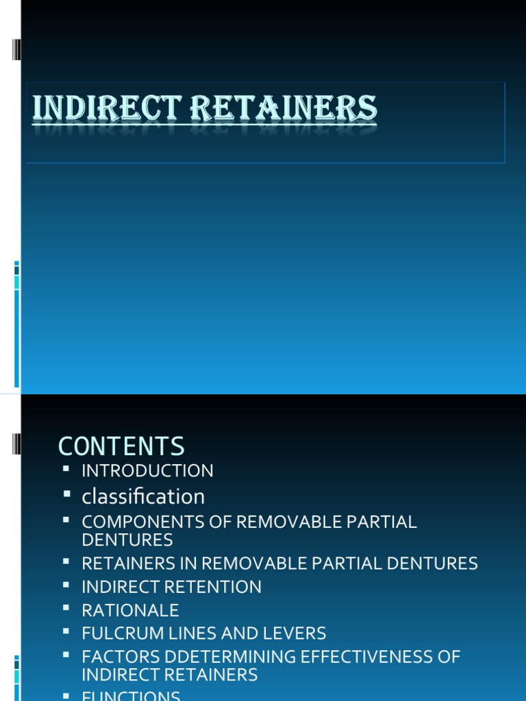 Indirect Retention in Removable Partial Dentures | PDF | Dental Anatomy ...
