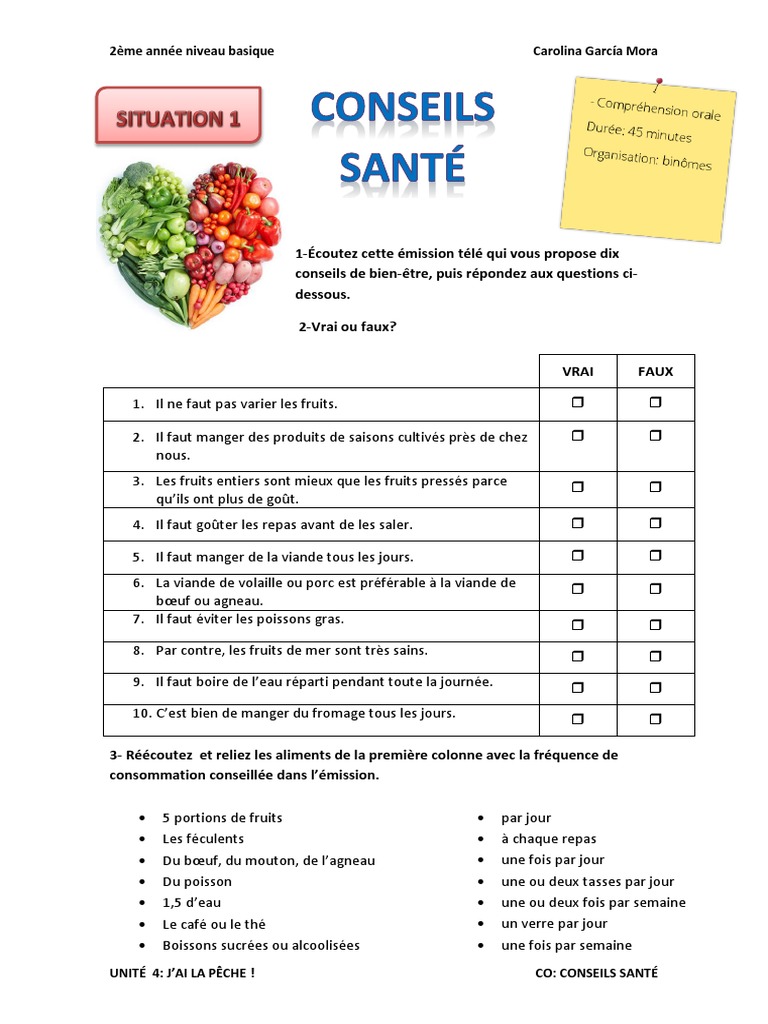 Conseils Santé et Alimentation FLE | PDF | Viande | Boisson