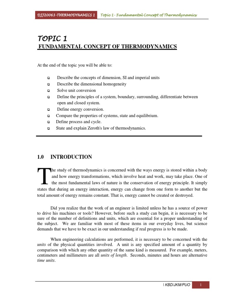 Topic 1: Fundamental Concept of Thermodynamics | PDF | Thermodynamic ...