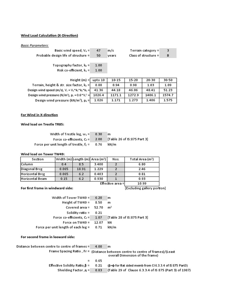 Basic Parameters:: Wind Load Calculation (X-Direction) | PDF | Length ...