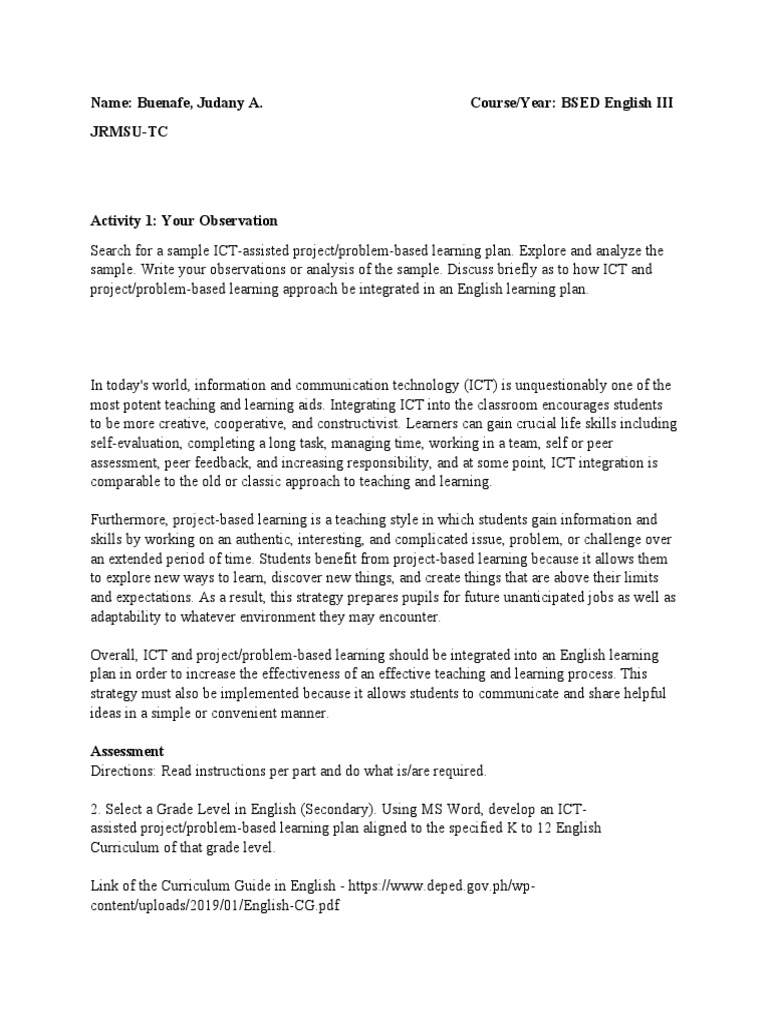 Buenafe, Judany A. (SPEC 121 E) Unit 2 | PDF | Educational Technology | Project Based Learning