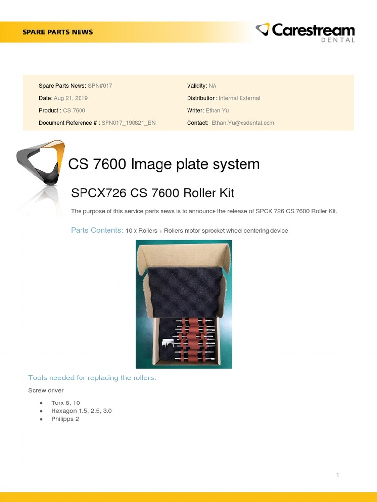 CS 7600 Image Plate System: SPCX726 CS 7600 Roller Kit | PDF | Screw ...