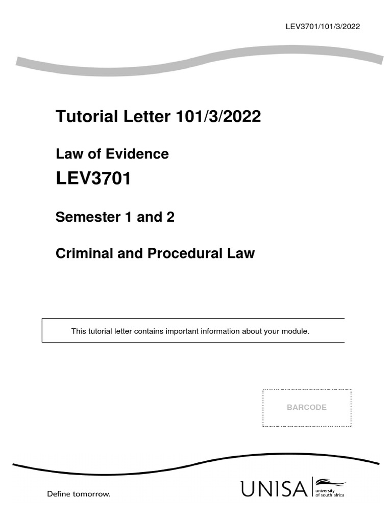 Law of Evidence LEV3701 Tutorial Guide | PDF | Libraries | Learning