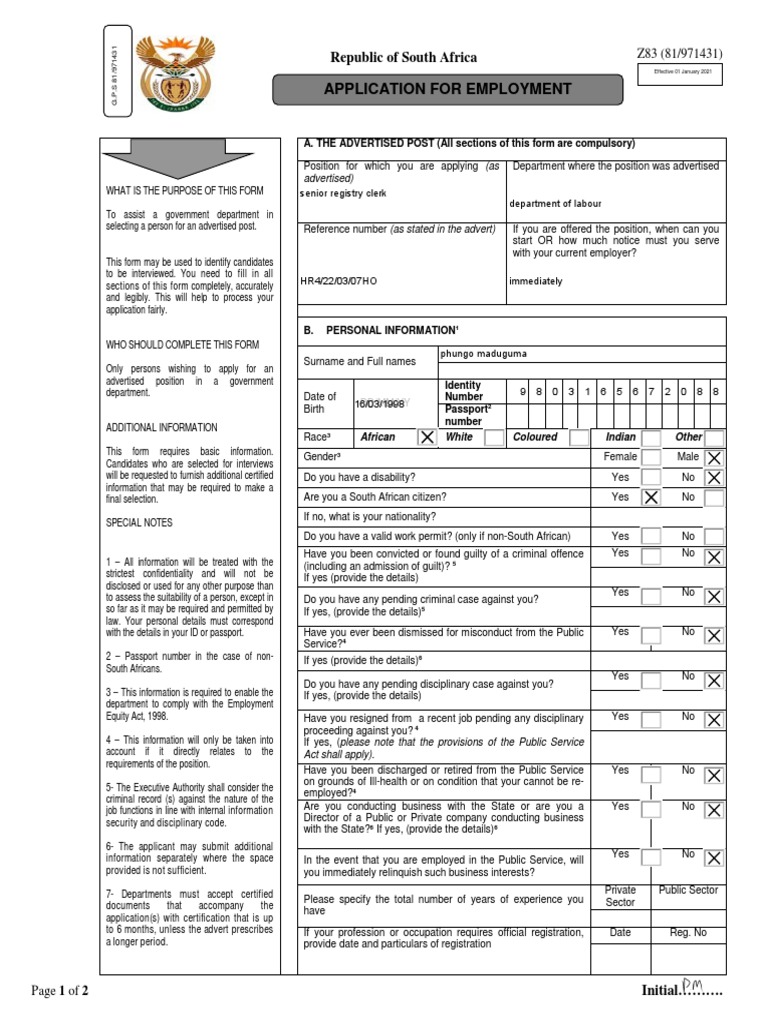 Editable Approved New Z83 Form Gazetted 6 Nov 2020 | PDF | Criminal ...