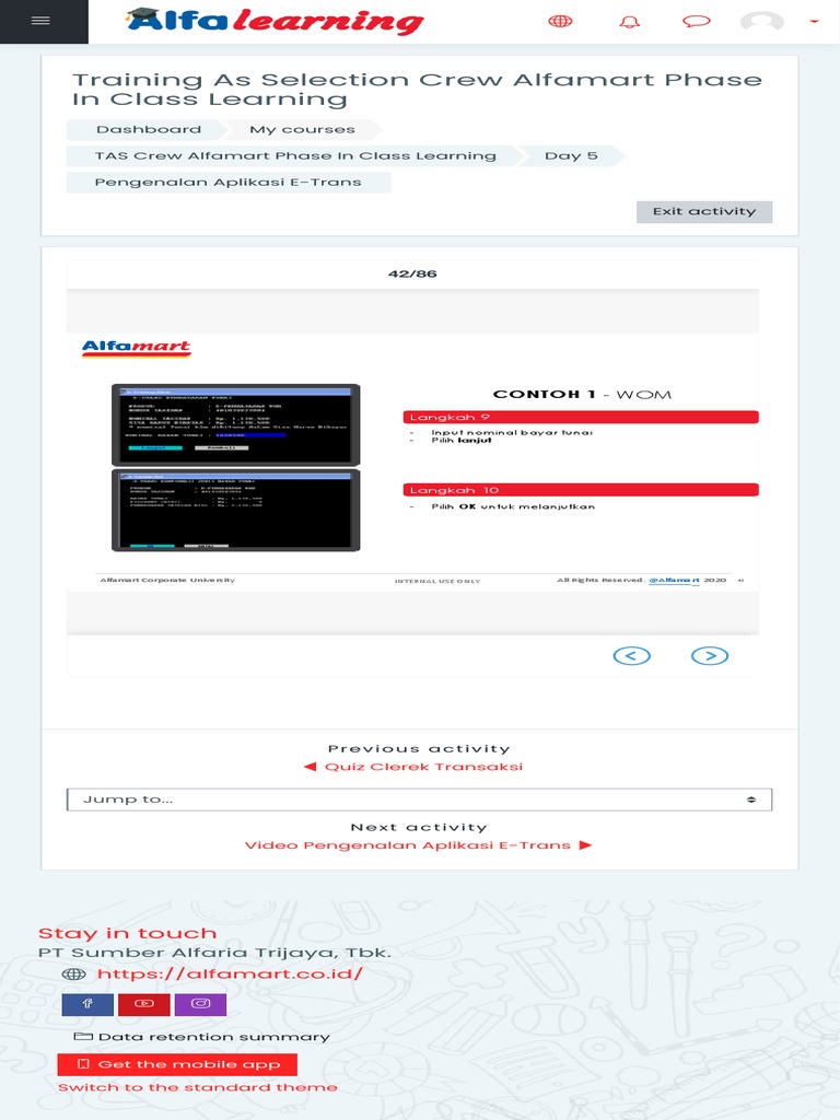 TAS Crew Alfamart Phase in Class Learning Pengenalan Aplikasi E-Trans | PDF