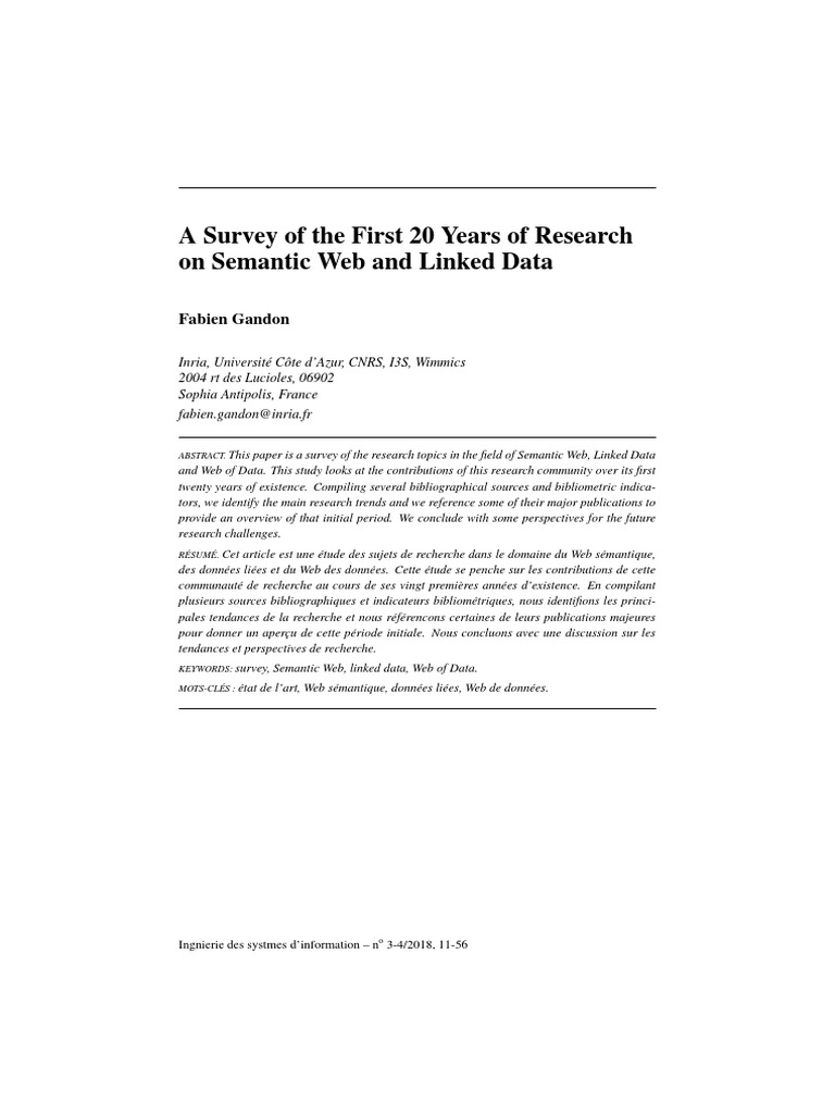 A Survey Of The First 20 Years Of Research On Semantic Web Fabien Gandon Pdf Semantic Web