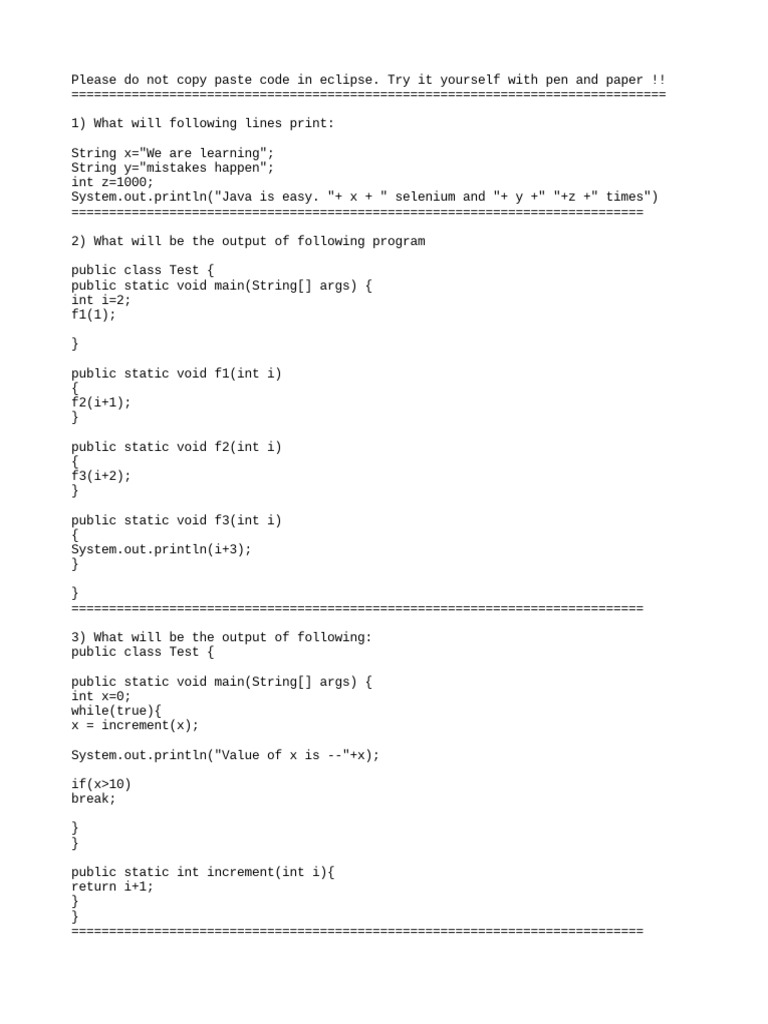 Understanding Java Output through Code Examples | PDF | Programming ...