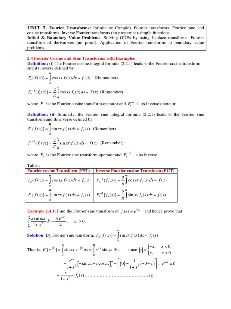 Unit 2-Fourier Transforms - 3 | PDF | Fourier Transform | Trigonometric ...