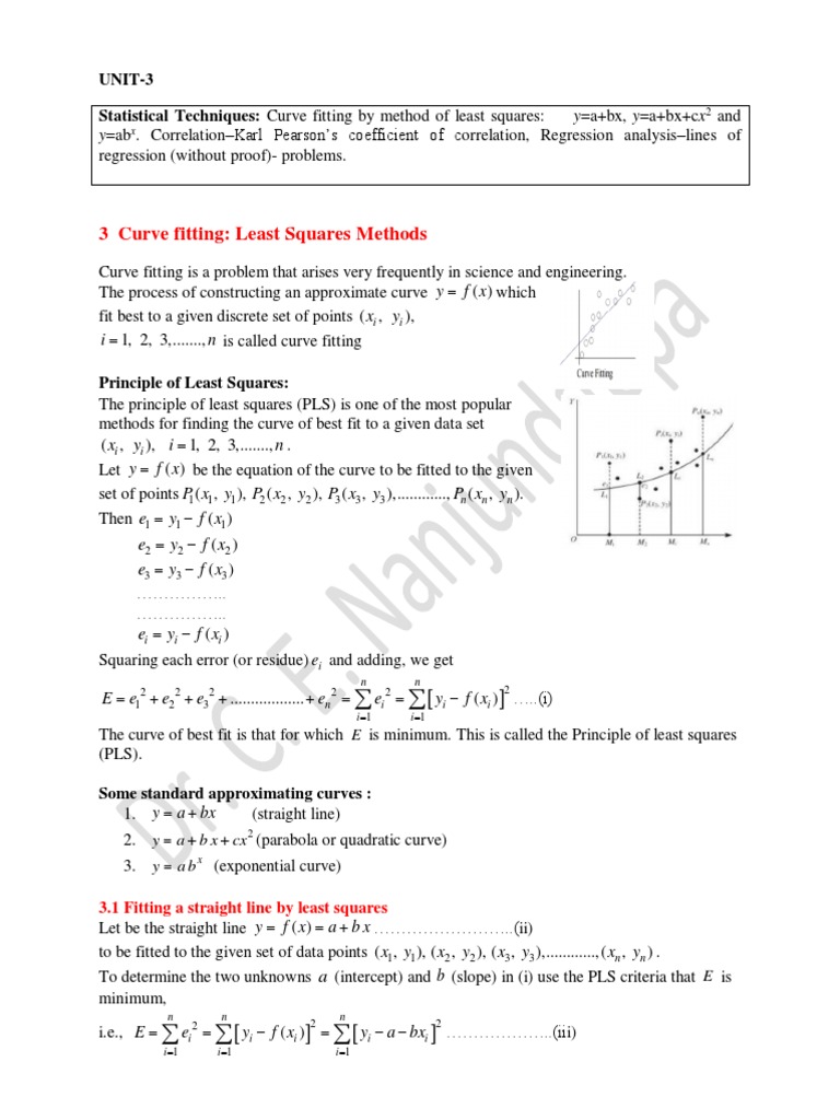 Curve Fitting Techniques: Determining the Best Fit Line and Parabola Using the Method of Least ...