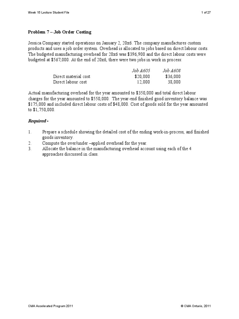Problem 7 Job Order Costing Jessica Company Cma Compress | PDF ...