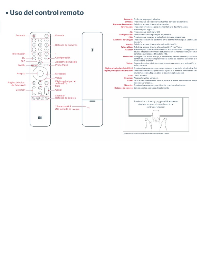 Uso Del Control Remoto - Xiaomi MI TV P1 55 Manual | PDF | Control ...